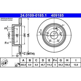 ATE Bremsscheibe 24.0109-0185.1 hinten rechts links voll 282mm f&uuml;r HONDA 42510-T7W-A01 42510-T7W-A02