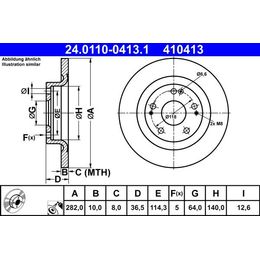 ATE Bremsscheibe 24.0110-0413.1 hinten rechts links voll 282mm f&uuml;r HONDA 42510-TGN-G00
