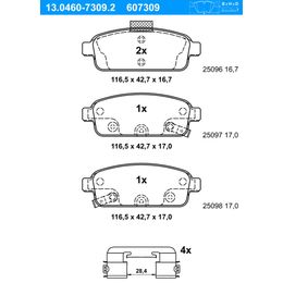 ATE Bremsbelagsatz, Scheibenbremse 13.0460-7309.2 hinten rechts links mit Zubeh&ouml;r f&uuml;r VAUXHALL OPEL 13417473 1605170 1605295