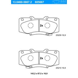 ATE Bremsbelagsatz, Scheibenbremse 13.0460-5667.2 vorne rechts links f&uuml;r TOYOTA 04465-0K320 04465-0K340 04465-0K330