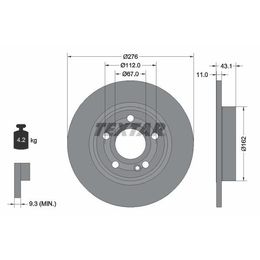 TEXTAR Bremsscheibe PRO 92316803 hinten rechts links voll 276mm f&uuml;r MERCEDES-BENZ 247423011207 2474230112 A247423011207