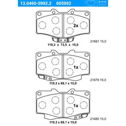 ATE Bremsbelagsatz, Scheibenbremse 13.0460-5992.2 vorne rechts links f&uuml;r TOYOTA 04465-35031 04465-35260 04465-35280