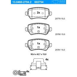 ATE Bremsbelagsatz, Scheibenbremse 13.0460-2794.2 hinten rechts links mit Zubeh&ouml;r f&uuml;r KIA 58302-A2A30