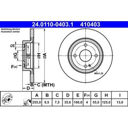 ATE Bremsscheibe 24.0110-0403.1 hinten rechts links voll 255mm f&uuml;r MAZDA N243-26-251