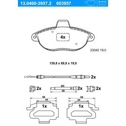 ATE Bremsbelagsatz, Scheibenbremse 13.0460-3957.2 vorne rechts links mit Zubeh&ouml;r f&uuml;r PEUGEOT FIAT CITRO&Euml;N 71711135 425151 425150