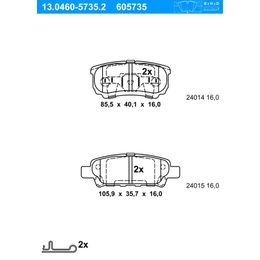 ATE Bremsbelagsatz, Scheibenbremse 13.0460-5735.2 hinten rechts links f&uuml;r MITSUBISHI JEEP CHRYSLER 05191271AC 4605A558 MN116929