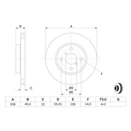 Bosch Bremsscheibe 0 986 479 C06 vorne rechts links bel&uuml;ftet 258mm f&uuml;r TOYOTA 435120D120 435120D060