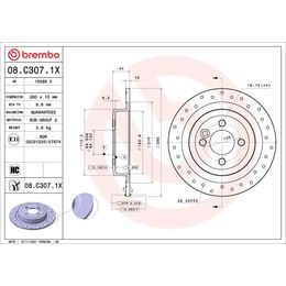Brembo Bremsscheibe 08.C307.1X hinten rechts links Gelocht 280mm f&uuml;r MINI 34216784389