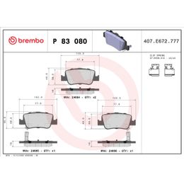 Brembo Bremsbelagsatz, Scheibenbremse P 83 080X hinten rechts links mit Zubeh&ouml;r f&uuml;r TOYOTA 0446602181 0446602291 0446602170