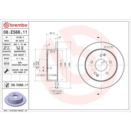 Brembo Bremsscheibe 08.E566.11 hinten rechts links voll 262mm f&uuml;r SSANGYONG 4840134001 4840134000 4840134002