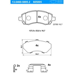 ATE Bremsbelagsatz, Scheibenbremse 13.0460-5895.2 vorne rechts links mit Zubeh&ouml;r f&uuml;r SUBARU 26296AC010 26296AC021 26296AC011