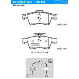 ATE Bremsbelagsatz, Scheibenbremse Ceramic 13.0470-7194.2 hinten rechts links f&uuml;r VAUXHALL SAAB FORD OPEL 93183140 1605993 1605200