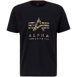 Herren Kurzarmshirt "Camo PP T", schwarz, Gr. M, Alpha Industries, bedruckt, Single Jersey, Obermaterial: 100% Baumwolle, Shirts