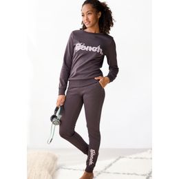 Damen Sweatpants, BENCH. LOUNGEWEAR, Gr. 52, grau, Interlock, Obermaterial: 60% Baumwolle, 40% Polyester, bestickt, unifarben, Basic, Hosen, mit