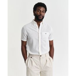 Gant Herren Kurzarmhemd "REG COTTON LINEN SS SHIRT", wei&szlig;, Gr. S, Web, Obermaterial: 55% Leinen, 45% Baumwolle, Hemden