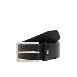 Tommy Hilfiger Herren Lederg&uuml;rtel "ADAN 3.5 cm breit EXT", schwarz, Gr. 125, unifarben, Rindsleder, G&uuml;rtel, Metalllogopatch, Einfachdornschnalle