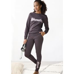 Damen Sweatpants, BENCH. LOUNGEWEAR, Gr. 44, grau, Interlock, Obermaterial: 60% Baumwolle, 40% Polyester, bestickt, unifarben, Basic, Hosen, mit