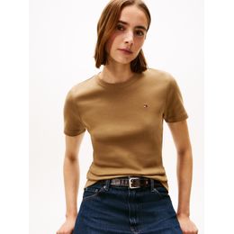 Tommy Hilfiger Damen T-Shirt "SLIM CODY C-NK SS", braun, Gr. L, unifarben, Jersey, Obermaterial: 100% Baumwolle, Shirts, Baumwolle, slim fit