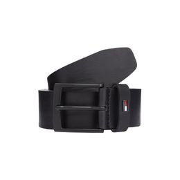 Tommy Hilfiger Herren Lederg&uuml;rtel "ADAN 3.5 cm breit EXT", schwarz, Gr. 115, unifarben, Rindsleder, G&uuml;rtel, Metalllogopatch, Einfachdornschnalle