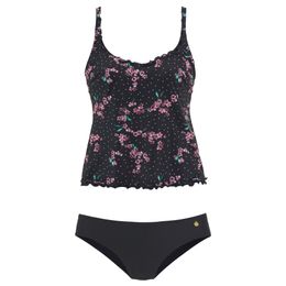 Lascana Damen B&uuml;gel-Tankini, schwarz, Gr. 40, bedruckt, gebl&uuml;mt, gepunktet, Polyamid, Bikini-Sets, mit R&uuml;schenkante