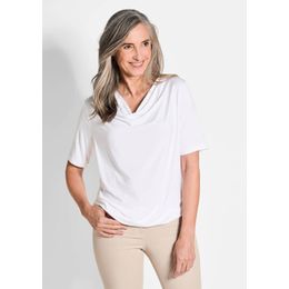 GOLDNER Damen Kurzarmshirt "Blusenshirt mit Wasserfallausschnitt", wei&szlig;, Basic, Gr. 46, Obermaterial: 95% Viskose CV. 5% Elasthan EL., Shirts,