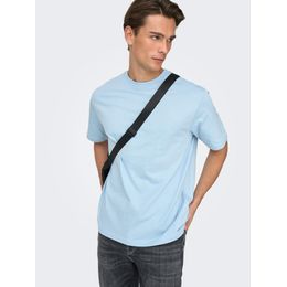 Only & Sons ONLY & SONS Herren Rundhalsshirt "ONSFRED RLX SS TEE"cerulean, Gr. L, unifarben, Single Jersey, Obermaterial: 100% Baumwolle, Shirts, Baumwolle,