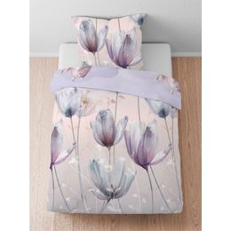 Bettw&auml;sche Biberna, lila, Mako-Satin, 100% Baumwolle, Bettw&auml;sche