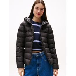 Tommy Jeans Damen Steppjacke "TJW SLIM HOOD PRNT DOWN JCKT EXT", schwarz, Gr. XL, unifarben mit Farbeins&auml;tzen, Web, Obermaterial: 100% Polyester,
