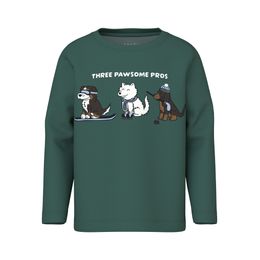 name it Jungen T-Shirt "NMMVUX 2P LS TOP", gr&uuml;n, Gr. 110, bedruckt, Jersey, Obermaterial: 95% Baumwolle, 5% Elasthan, Shirts, Baumwollmischung