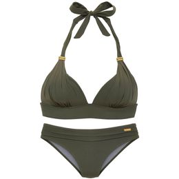 Lascana Damen Triangel-Bikini "Toni", gr&uuml;n, Gr. 44, unifarben, Microfaser, Recycling-Polyamid, Bikini-Sets, mit goldfarbenen Accessoires