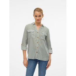 V&eacute;ro Moda VERO MODA Damen Hemdbluse "VMBUMPY L/S SHIRT NEW WVN GA NOOS", gr&uuml;n, Gr. L, gestreift, Web, Obermaterial: 100% Viskose, Blusen, Viskose, regular fit