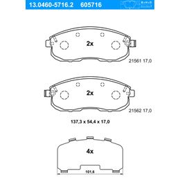 ATE Bremsbelagsatz, Scheibenbremse 13.0460-5716.2 vorne rechts links f&uuml;r RENAULT SUZUKI NISSAN 41060-9J425 410601605R 55810-80J51