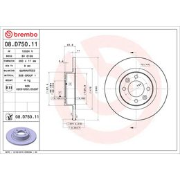 Brembo Bremsscheibe COATED DISC LINE 08.D750.11 hinten rechts links voll 260mm f&uuml;r LADA 8450031131