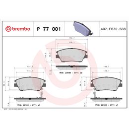 Brembo Bremsbelagsatz, Scheibenbremse P 77 001 vorne rechts links ohne Zubeh&ouml;r f&uuml;r SSANGYONG 48130350B0 48130350A0 48130350C0