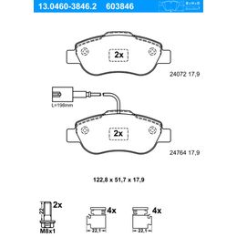 ATE Bremsbelagsatz, Scheibenbremse 13.0460-3846.2 vorne rechts links mit Zubeh&ouml;r f&uuml;r FIAT FORD 1778384 1731171 1736937
