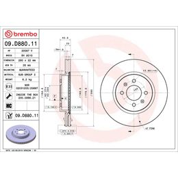 Brembo Bremsscheibe COATED DISC LINE 09.D880.11 vorne rechts links bel&uuml;ftet 280mm f&uuml;r HYUNDAI KIA 51712H8580