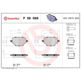 Brembo Bremsbelagsatz, Scheibenbremse P 59 098 hinten rechts links mit Zubeh&ouml;r f&uuml;r PEUGEOT FIAT CITRO&Euml;N TOYOTA VAUXHALL OPEL SU001A8852 39166045 15525