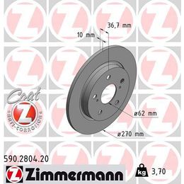 Zimmermann Bremsscheibe COAT Z 590.2804.20 hinten rechts links voll 270mm f&uuml;r TOYOTA 42431-12280 42431-02180 42431-02170