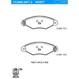 ATE Bremsbelagsatz, Scheibenbremse 13.0460-3977.2 vorne rechts links f&uuml;r RENAULT CITRO&Euml;N NISSAN 41060-00QAG 41060-00QAF 425205