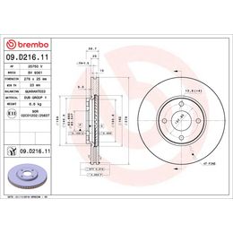 Brembo Bremsscheibe COATED DISC LINE 09.D216.11 vorne rechts links bel&uuml;ftet 278mm f&uuml;r FORD (CHANGAN) CN151125DA 2026104 1854394