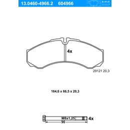 ATE Bremsbelagsatz, Scheibenbremse 13.0460-4966.2 vorne rechts links f&uuml;r IVECO 500055565 1906401 2995633