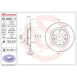 Brembo Bremsscheibe COATED DISC LINE 08.D222.11 hinten rechts links voll 281mm f&uuml;r MAZDA D10E26251
