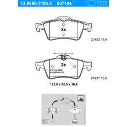 ATE Bremsbelagsatz, Scheibenbremse 13.0460-7194.2 hinten rechts links f&uuml;r VAUXHALL SAAB FORD OPEL 93183140 1605993 1605200