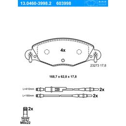 ATE Bremsbelagsatz, Scheibenbremse 13.0460-3998.2 vorne rechts links f&uuml;r CITRO&Euml;N 425249 425216 425289