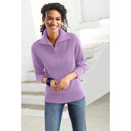 Casual Looks Damen Troyer "Pullover", lila, Gr. 50, meliert, unifarben, 50% Baumwolle, 50% Polyacryl, Pullover