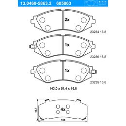 ATE Bremsbelagsatz, Scheibenbremse 13.0460-5863.2 vorne rechts links f&uuml;r DAEWOO CHEVROLET 96405129 96391891