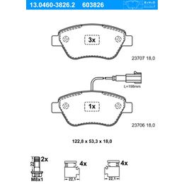 ATE Bremsbelagsatz, Scheibenbremse 13.0460-3826.2 vorne rechts links mit Zubeh&ouml;r f&uuml;r FIAT 77364394 77364393 77364637