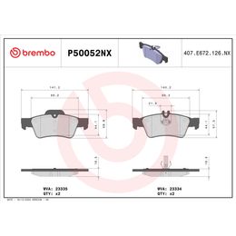 Brembo Bremsbelagsatz, Scheibenbremse P50052NX hinten rechts links mit Zubeh&ouml;r f&uuml;r MERCEDES-BENZ A0064200120 0004209804 0004209604