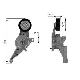 GATES Spannrolle, Keilrippenriemen DriveAlign&reg; T38436 Riemenspanner, 70mm f&uuml;r SKODA VW SEAT AUDI FORD 6M216K254AA 03G903315D 03G903315C