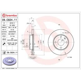 Brembo Bremsscheibe COATED DISC LINE 09.C824.11 vorne rechts links bel&uuml;ftet 236mm f&uuml;r VAUXHALL OPEL 569130 13584676
